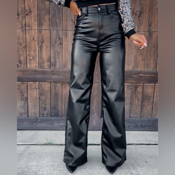 Fashion on Earth | Pants & Jumpsuits | Black Pleather Flare Pants ...